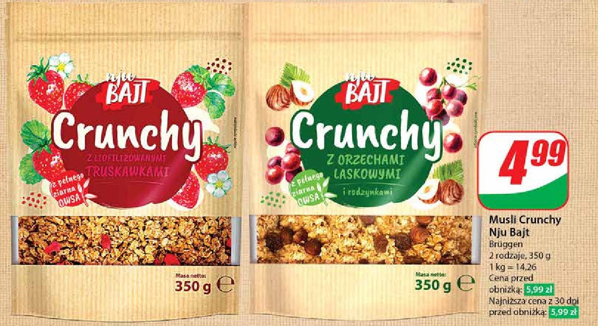 Musli crunchy z truskawkami BRUGGEN NJU BAJT - cena - promocje - opinie ...
