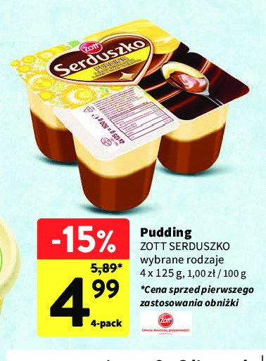 Pudding waniliowy z sosem czekoladowym Zott serduszko - cena - promocje ...