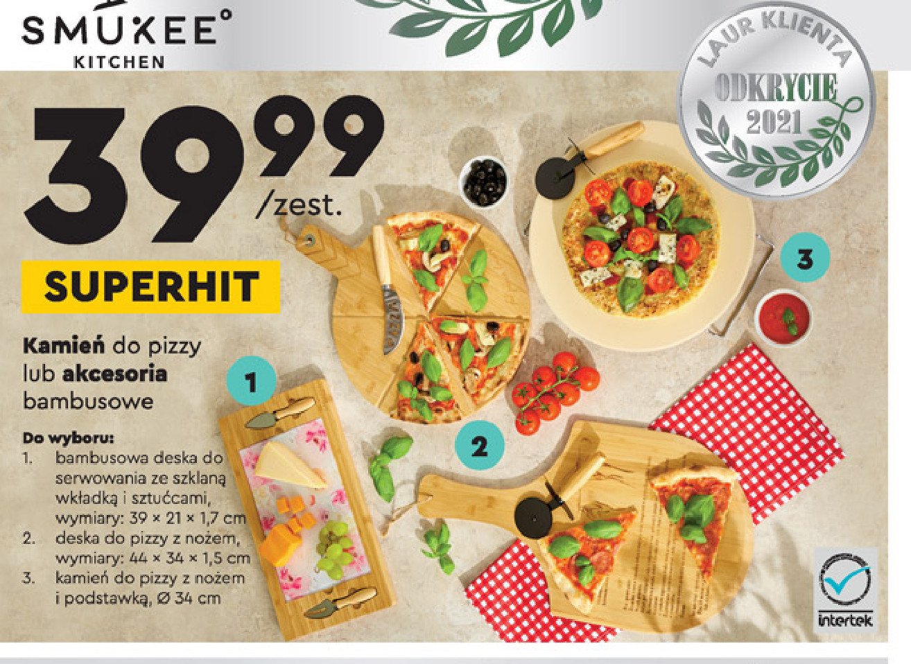 Deska bambusowa z nożem do pizzy Smukee kitchen - cena - promocje ...