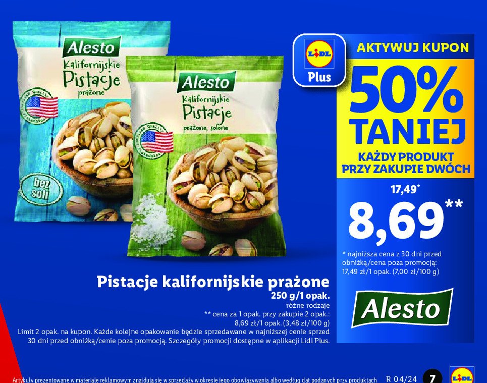 Pistacje kalifornijskie prażone i solone Alesto - cena - promocje - opinie - sklep | Blix.pl ...