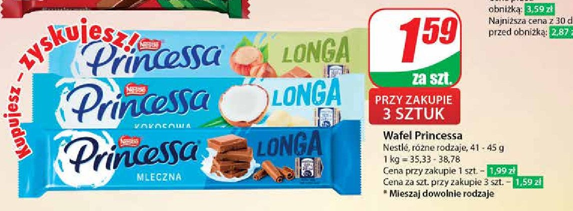 Wafelek mleczny Princessa longa - cena - promocje - opinie - sklep ...