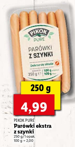 Parówki z szynki Pikok pure - cena - promocje - opinie - sklep | Blix.pl