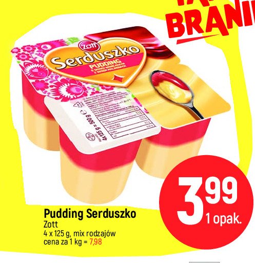 Pudding waniliowy z sosem truskawkowym Zott serduszko - cena - promocje ...