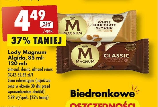 Lód white almond Algida magnum - cena - promocje - opinie - sklep ...