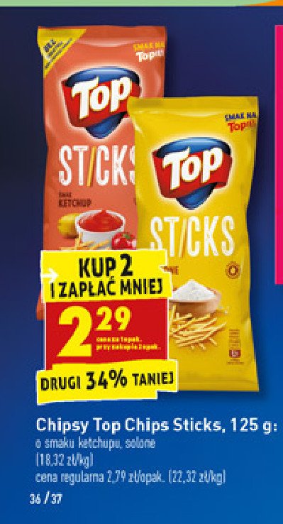 Chipsy o smaku ketchupowym Top chips sticks Top (biedronka) - cena ...