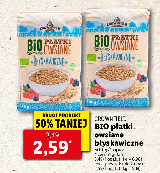Płatki owsiane błyskawiczne Crownfield - cena - promocje - opinie - sklep | Blix.pl