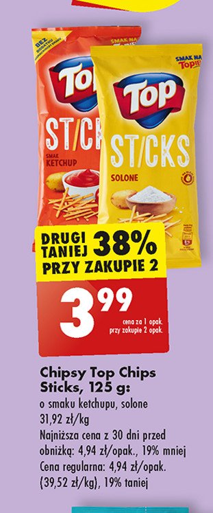 Chipsy o smaku ketchupowym Top chips sticks Top (biedronka) - cena ...