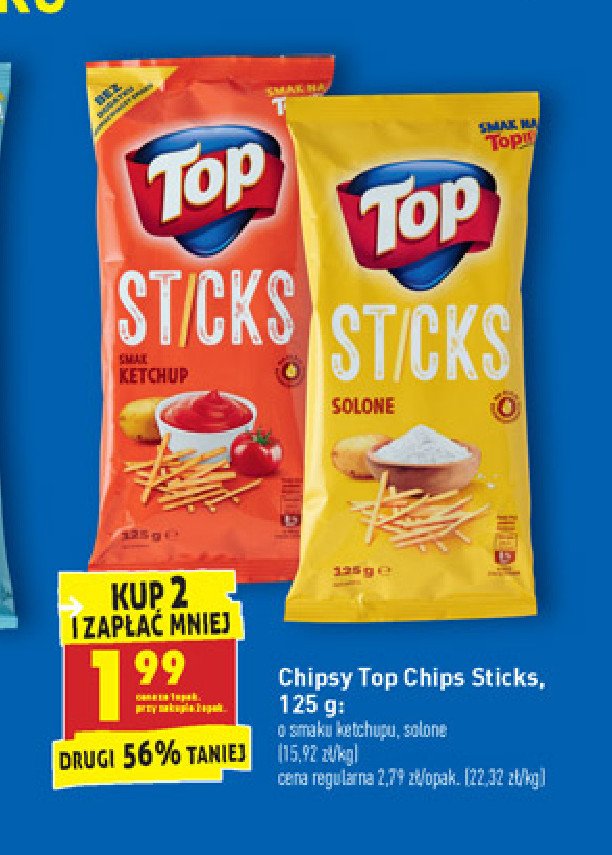 Chipsy o smaku ketchupowym Top chips sticks Top (biedronka) - cena ...