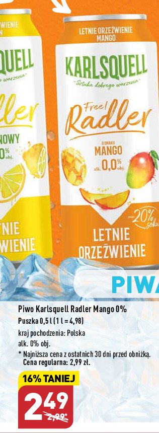 Piwo mango Karlsquell radler - cena - promocje - opinie - sklep | Blix ...