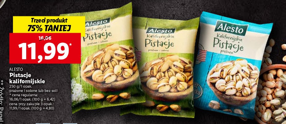 Pistacje kalifornijskie prażone i solone Alesto - cena - promocje - opinie - sklep | Blix.pl
